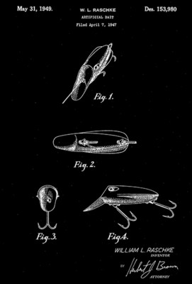 1949 - Artificial Bait - W. L. Raschke - Patent Art Poster | eBay