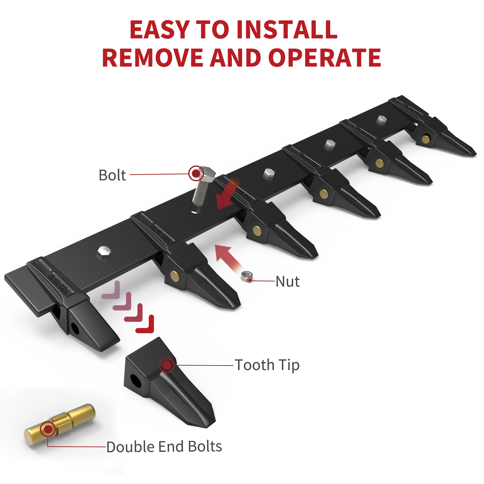 60" Bucket Tooth Kit for Loader Tractor Bolt On Design for Bucket ...