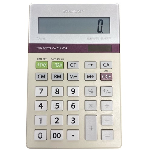 SHARP Calculator Elsimate EL-334T 10-Digit Twin Power Solar Desktop Tax ...