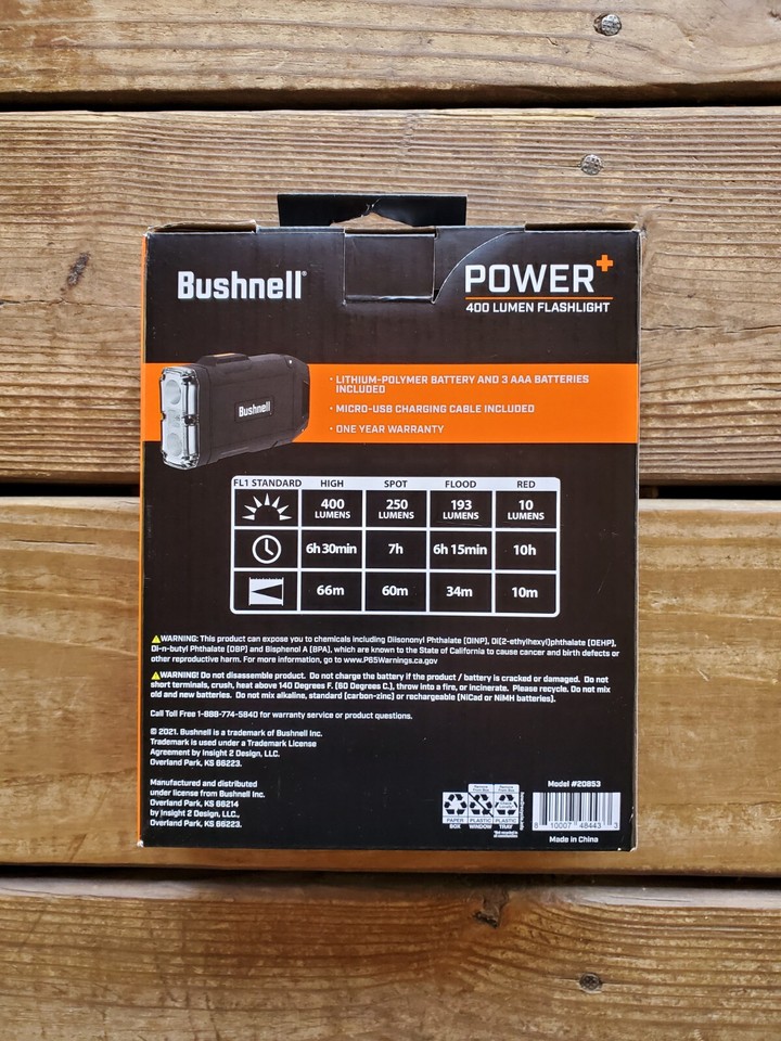 Bushnell 400 Lumen Power+ LED Flashlight. Rechargeable FLEX Power ...