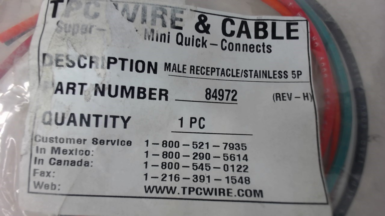 Lot Of 3, Tpc Wire & Cable, 84972, 5 Pin Male Receptacle, Threaded On ...