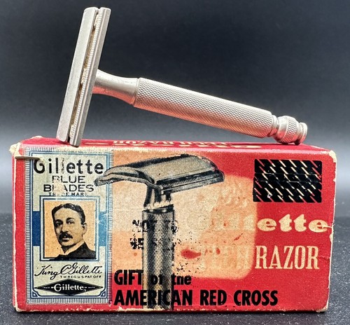 Vintage 1960 Gillette Tech 3Pc Safety Razor in Box Gift American Red ...