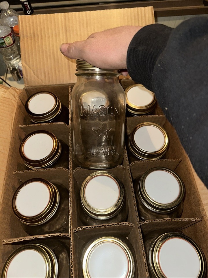 New Old Case Of Mason Star Jars With Lids Quart Size 12pk | eBay