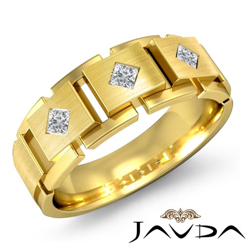 Princess Diamond Mens Wedding Block Link Band 18k Yellow Gold 8.6mm ...