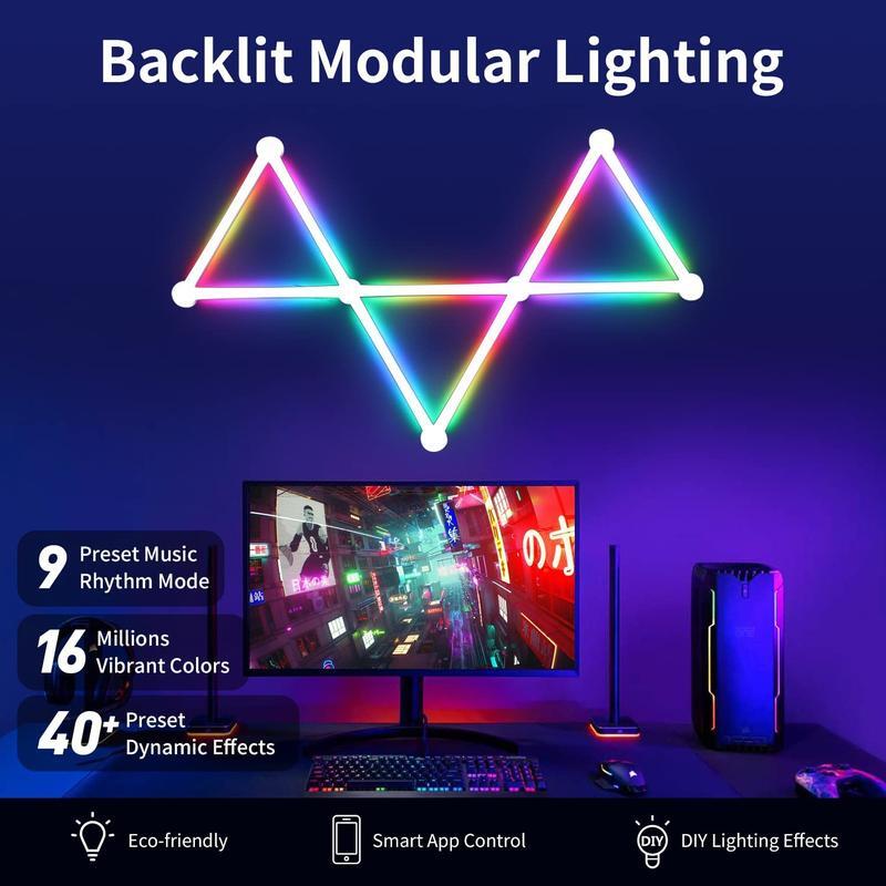 9PCS RGB Wall Splicing Lights APP Smart Control Dimmable LED Gaming ...