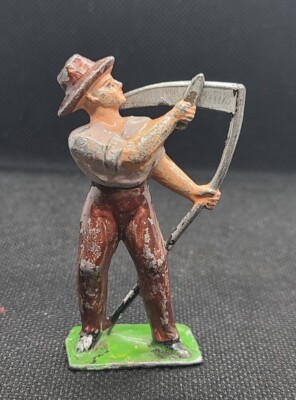 Vintage Lead Figure Farmer Man With Scythe Shapening Worker Made In ...