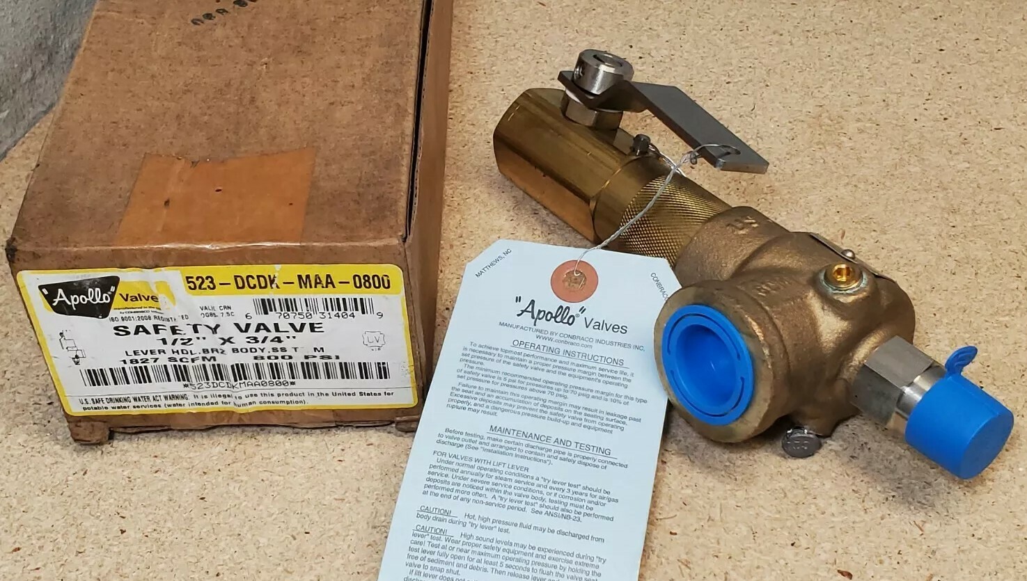 Apollo Safety Valve 523-DCDK-MAA-0800 - 1/2" x 3/4" - 1827 SCFM - 800 ...