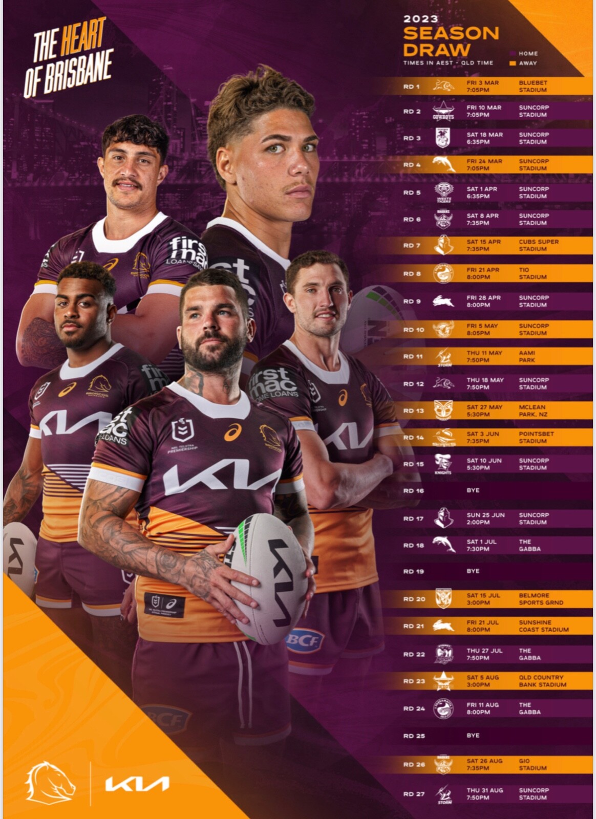 Brisbane broncos team match schedule fixture Poster,Nrl Rugby 1 | eBay