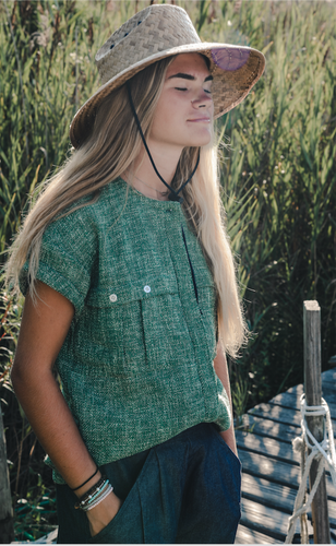 NWT Salvage Rights Green Woven Pocket Button Top XS GOOP Caron Callahan ...