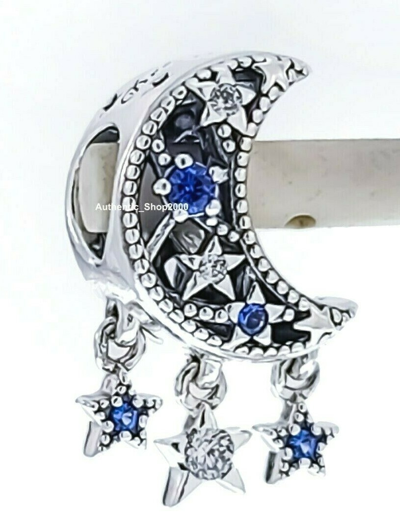 New 100% Authentic PANDORA 925 Silver Blue Star & Crescent Moon Charm ...