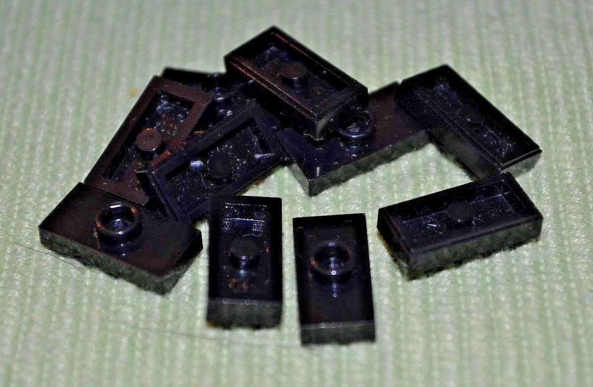 (8) 1x2 Black Smooth Tile w/ Center nub / Jumper Plate Bricks ~ Lego ...