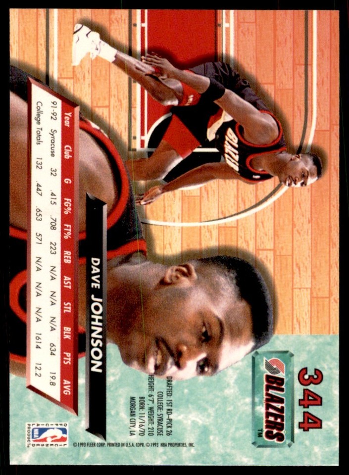 1992-93 Fleer Ultra. Dave Johnson Rookie Basketball Cards #344 | eBay