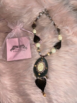 Tarina Tarantino green Art Deco statement necklace faux jade Lucite ...