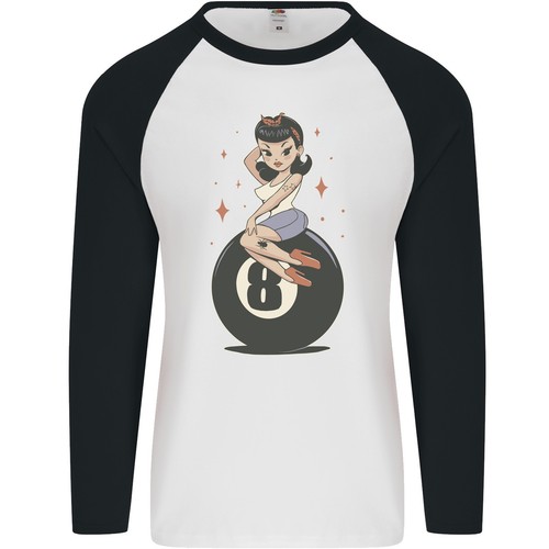 T-Shirt Baseball L/S Pour Hommes 8-Ball Pool Pinup | eBay