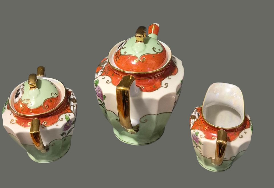 Vintage Asian Japanese Gilded Lusterware Tea Pot Creamer & Sugar Bowl ...