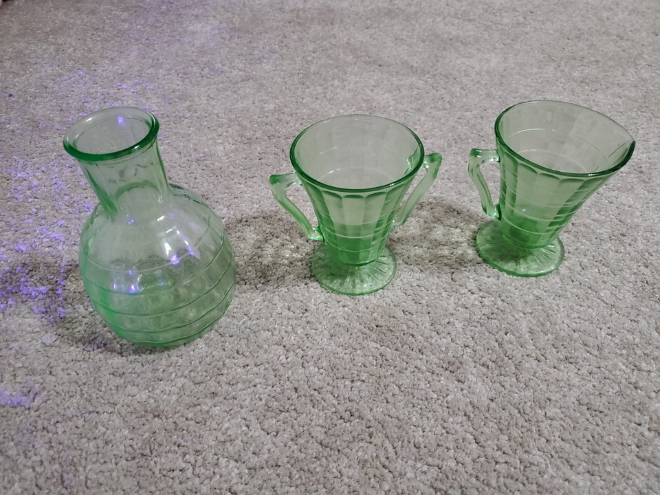 Sugar Bowl Creamer Pitcher Carafe Anchor Hocking Block Optic Green ...