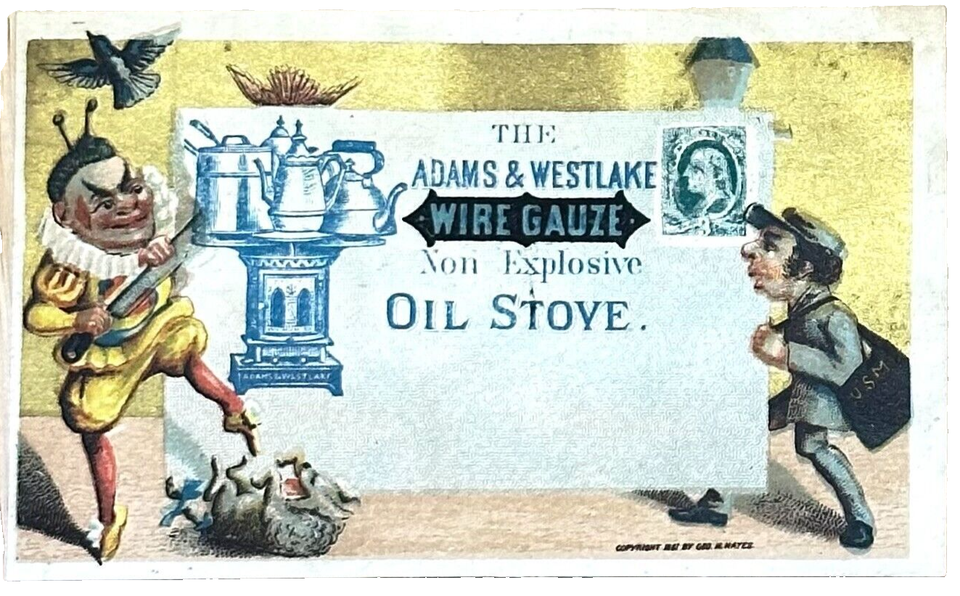 1881 ADAMS WESTLAKE Wire Gauze Non Explosive Oil Stove Victorian Trade ...
