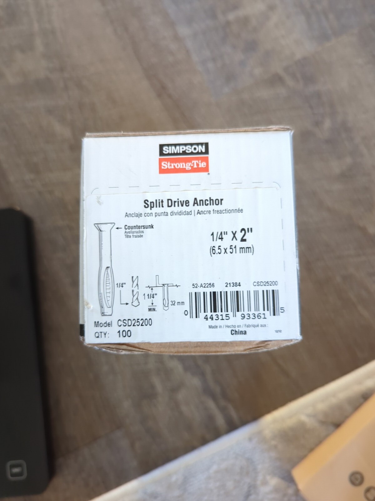 Simpson Strong-tie CSD25200 Split Drive 1/4" X 2" Countersunk 100ct for ...