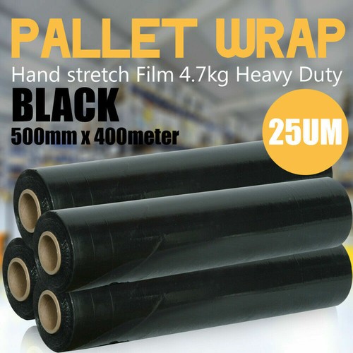 Stretch Film 500mm x 400m Pallet Wrap 25UM Hand Shrink BLACK/CLEAR ...