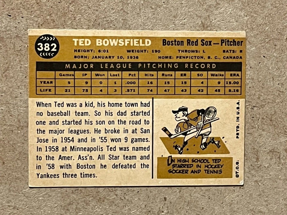 1960 Topps Ted Bowsfield #382 VG-EX | eBay