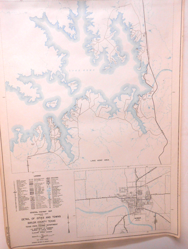 Map Old Original BAYLOR County Texas Highway Dept Map Seymour Lake Kemp ...