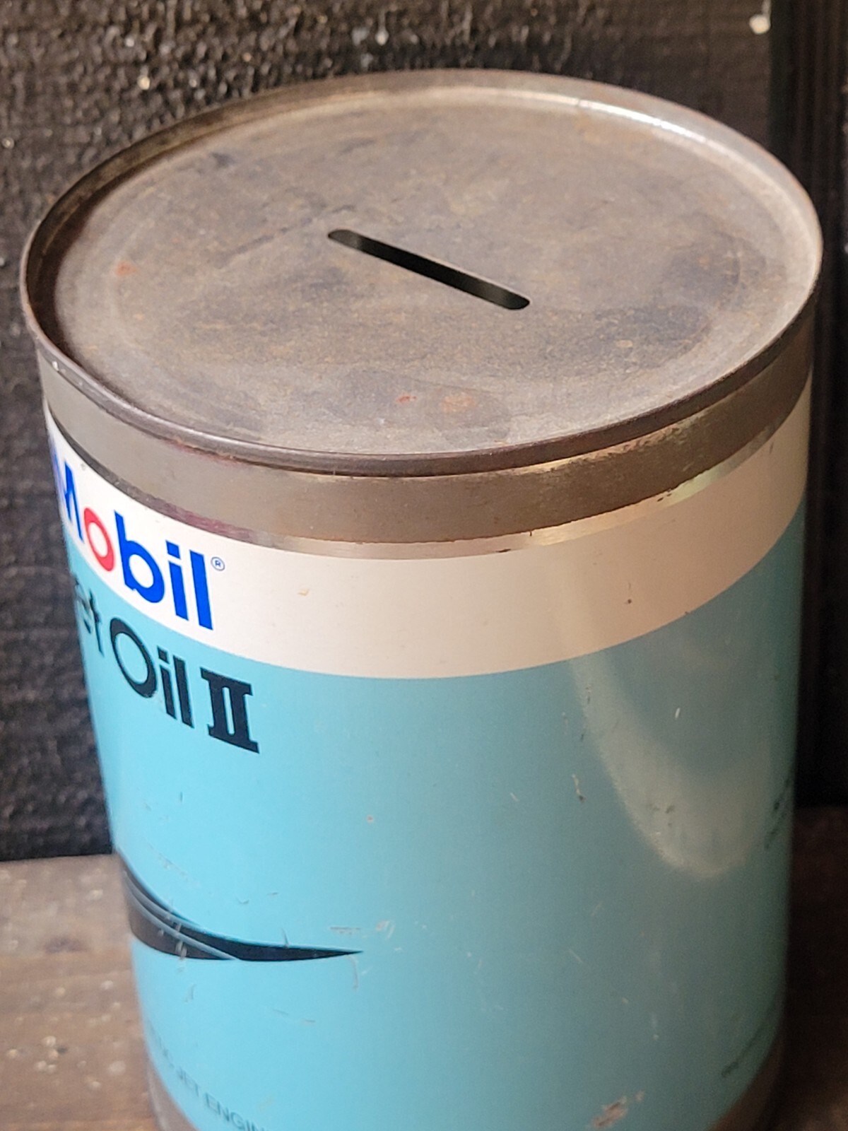 MOBIL JET OIL 2 TIN CAN BANK ONE QUART SYNTHETIC JET ENGINE OIL PIGGY ...
