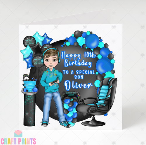 Boys Blue Gaming Birthday Card - Handmade, Video Game Theme, Son ...