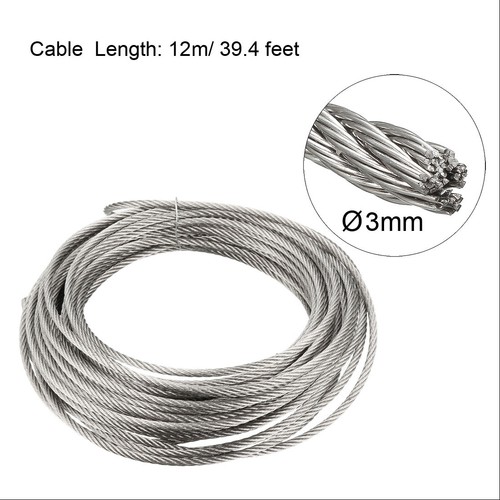 Stainless Steel Wire Rope Cable 3mmx12m 11 Gauge 304 Hoist Grinder ...