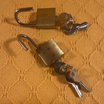 Lot of 2 Small Brass Padlocks with Keys, General Purpose Security Lock ...