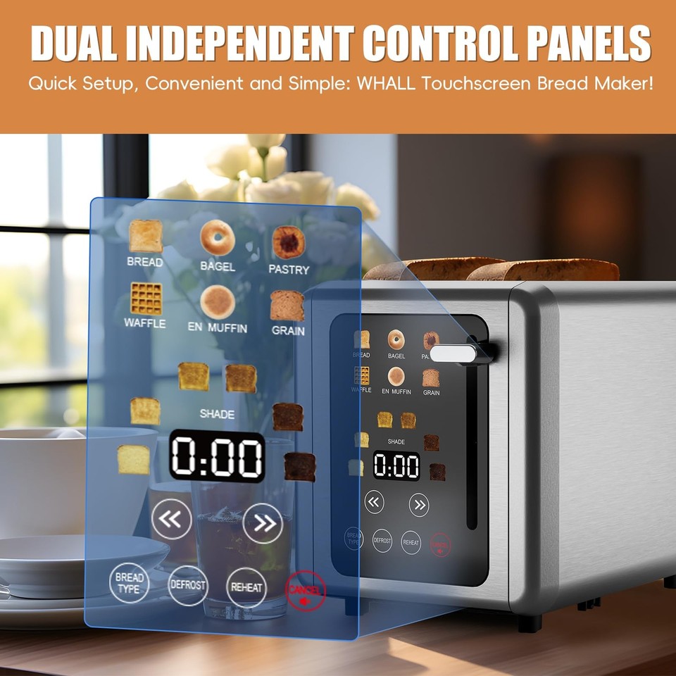 Touch screen Toaster 2 slice,Stainless Steel Digital Timer Toasters ...