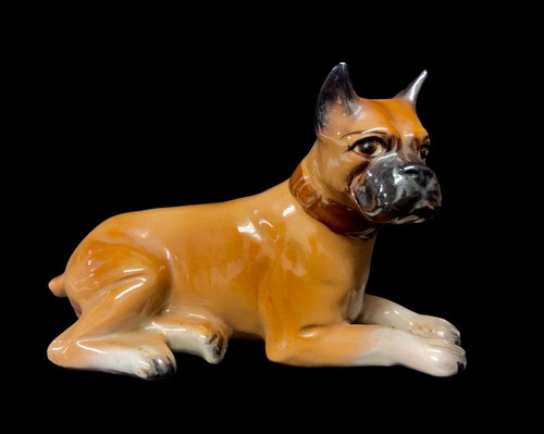 Vintage ceramic Boxer dog collared figurine | eBay