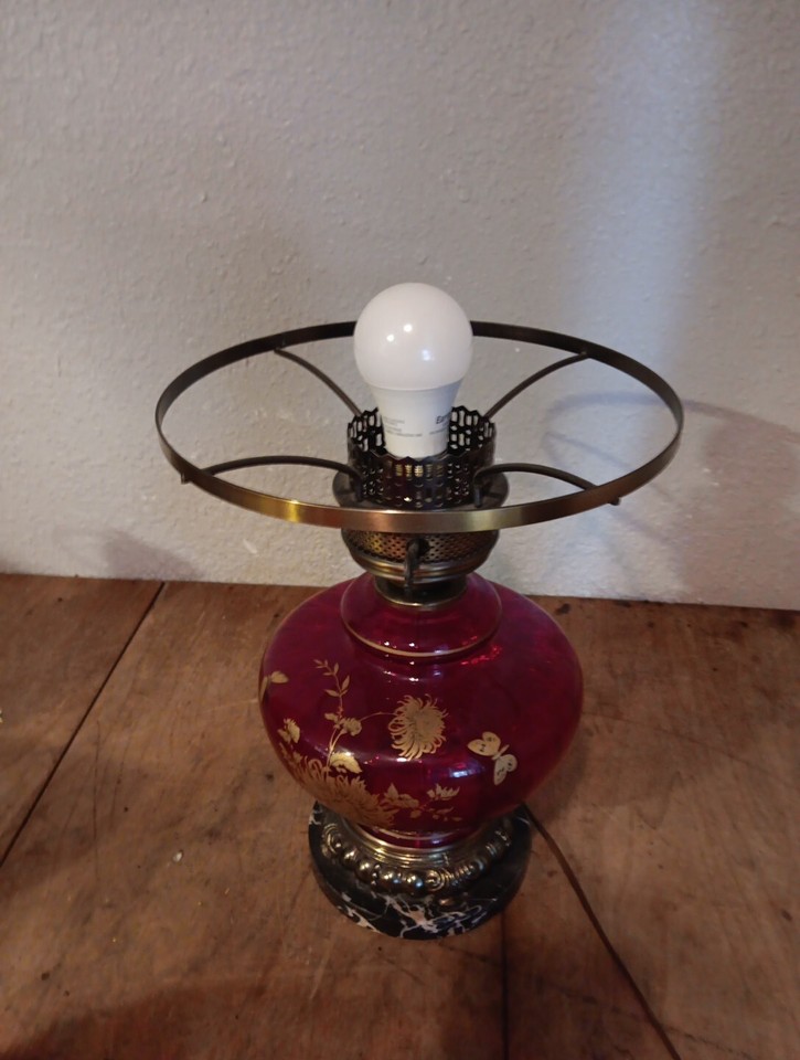 Fenton Ruby Red Hurricane lamp, Floral Butterflies gold | eBay