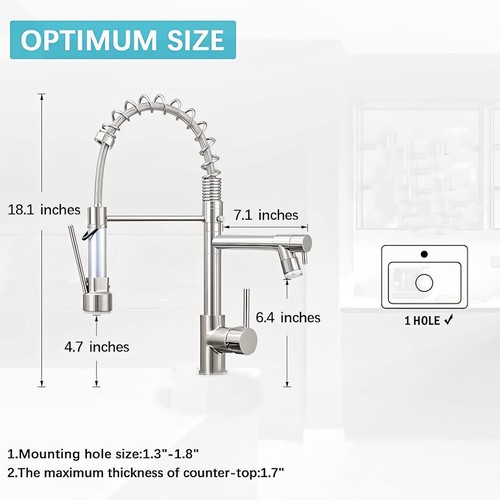 LED Kitchen Sink Faucet Pull Down Sprayer Single Handle 1 Holes Swivel ...