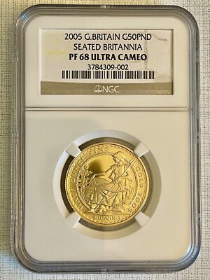 Great Britain 2005 Seated Britannia 50 Pounds 1/2 oz Gold NGC PF68 UC ...