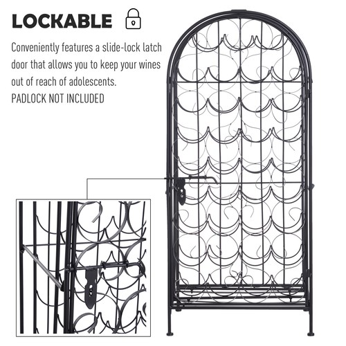 35 Bottle Large Metal Floor Freestanding Locking Wine Rack Jail ...