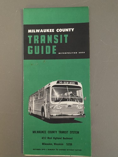 October 1975 Milwaukee WI Transit Bus Guide Metropolitan Area Map ...