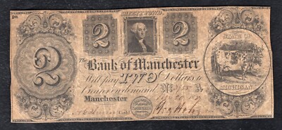 1837 $2 THE BANK OF MANCHESTER MICHIGAN OBSOLETE CURRENCY NOTE | eBay