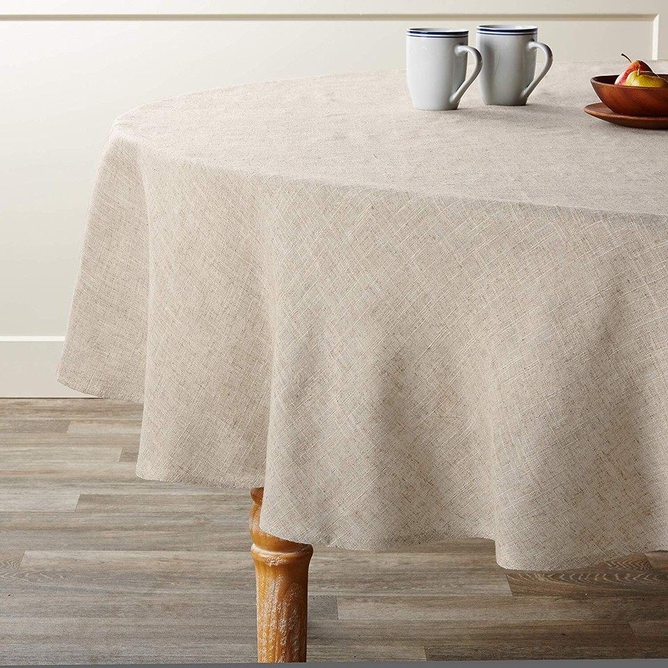 Classic Natural Linen-Blend Large Round Tablecloth – Available in 3 ...