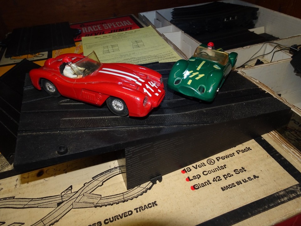 Vintage Sears Auto Road Racer Set Marx Sky Driver Jump Slot Cars | eBay
