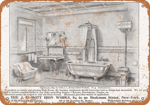 METAL SIGN - 1897 Mott Iron Works Bathroom - Vintage Look Reproduction ...
