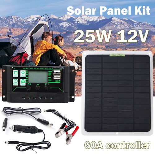 Trickle Charger 25W Solar Panel 12V Battery Charger Maintainer W/100A ...
