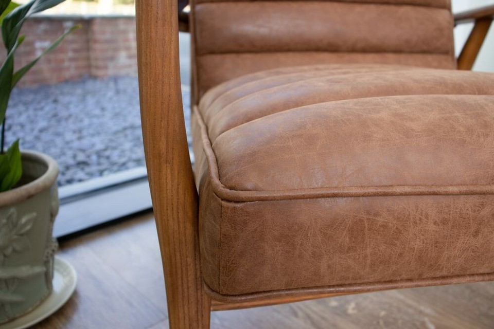 TAN FAUX LEATHER ARMCHAIR RETRO STYLE ARMCHAIR MID-CENTURY MODERN CHAIR ...