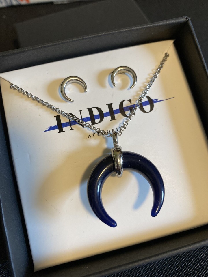 INDIGO AUTHORITY Crescent Horn Long Necklace and Earrings Set | eBay