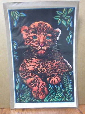 Vintage Mini Velvet Black light Poster 1970's flocked 11x17 Tiger Inv# ...