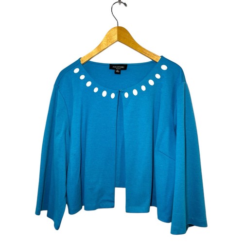 Perceptions Womens Teal Open Front Top Cardigan Beaded Neck Plus Size ...
