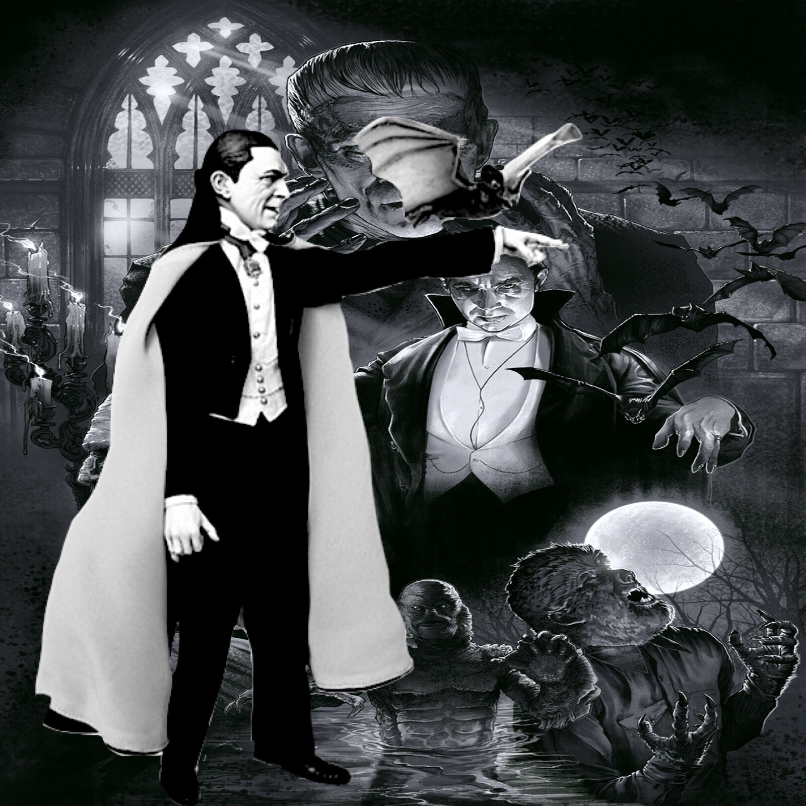 1/6 Universal Monsters Backdrop 15"x15" - For 1/6 Frankenstein Dracula ...