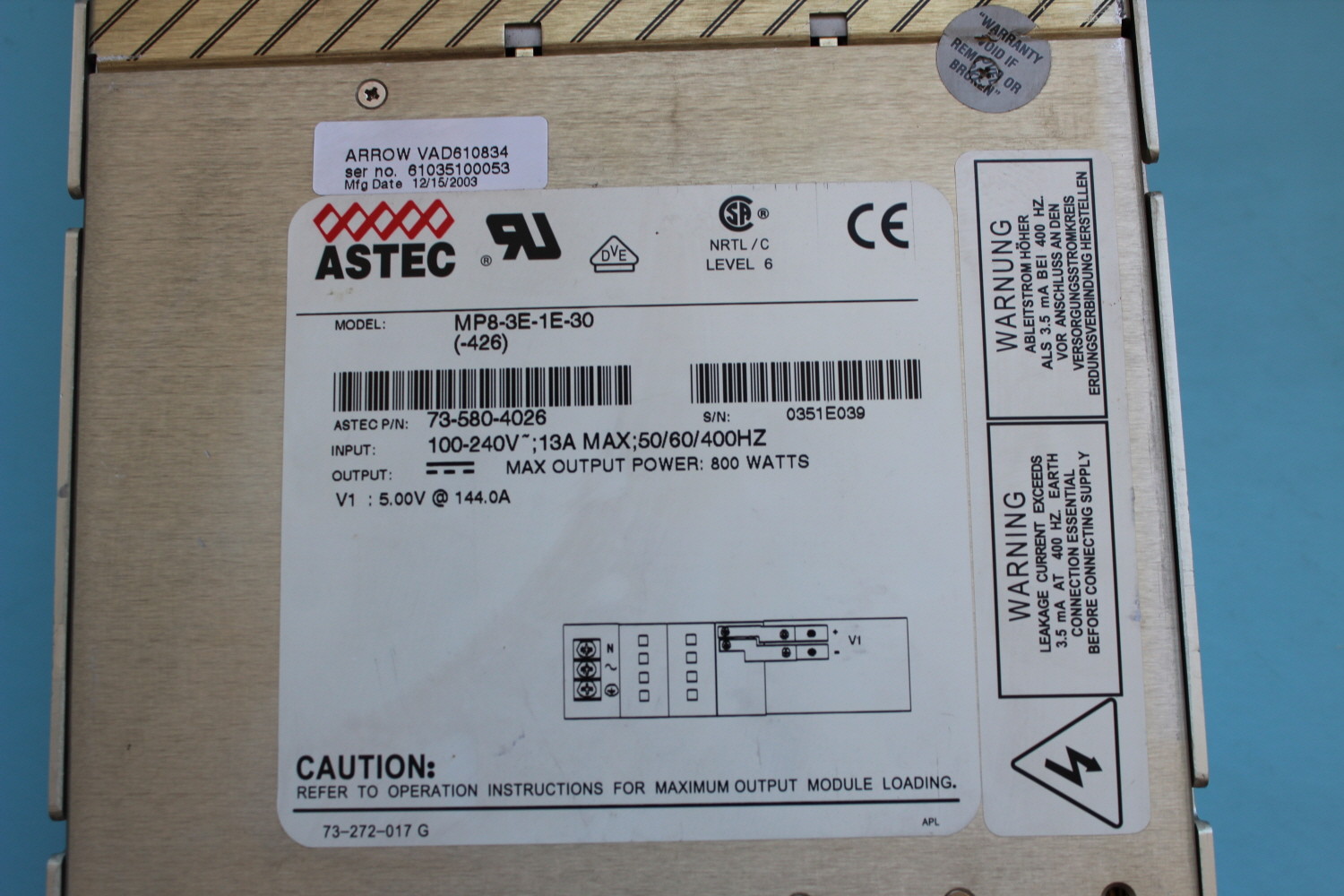 Astec Power Supply MP8-3E-1E-30(-426) 800W 1Pcs Expedited for sale ...