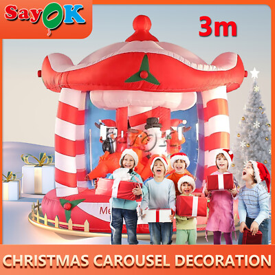 Christmas Inflatable Merry-go-round Carousel Decoration Mini Fairground ...