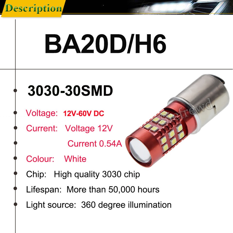 1 x BA20D H6 12V-60V LED Motorcycle Headlight Bulb Motorbike Hi/Low ...