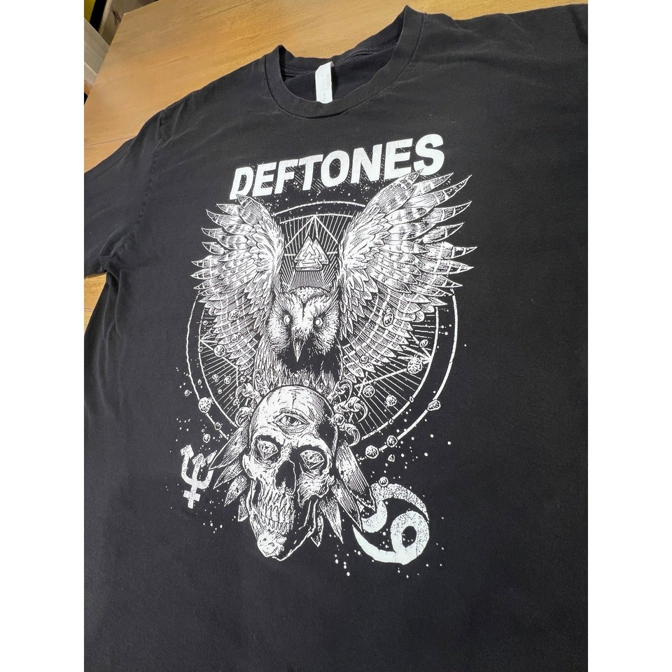 Deftones Graphic T Shirt Black Owl Skull Print Men's Size XL | eBay